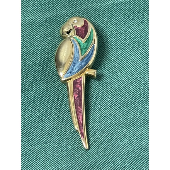 Vintage | Jewelry | Vintage Enamel Gold Parrot Bird Colorful Pin Brooch ...